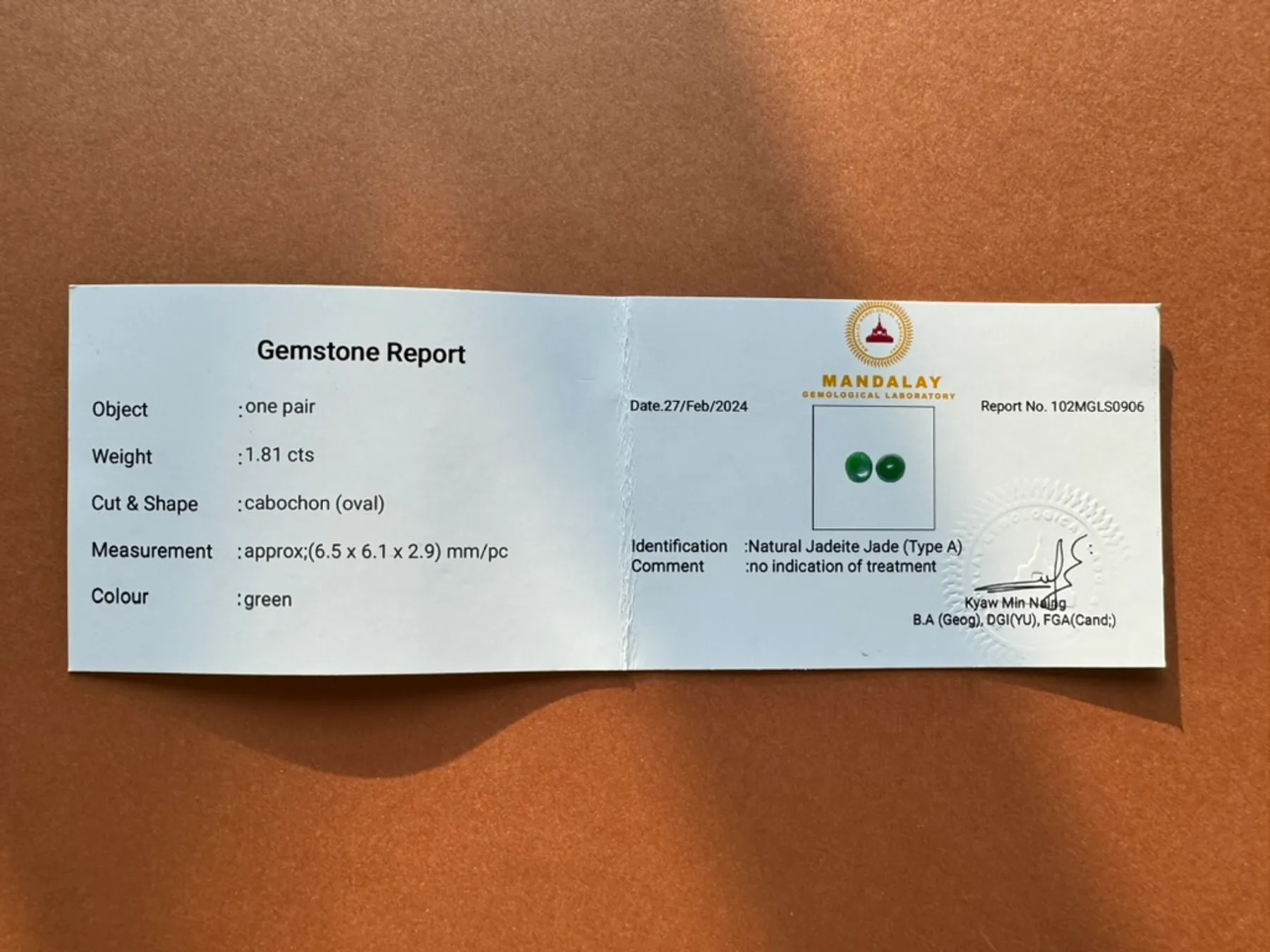 Beautiful Shade Type A Jadeite Jade Stones - pair